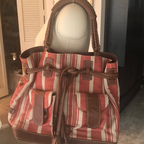 Mitzi Baker | Bags | Mitzi Baker Canvas And Leather Trimmed Bag | Poshmark